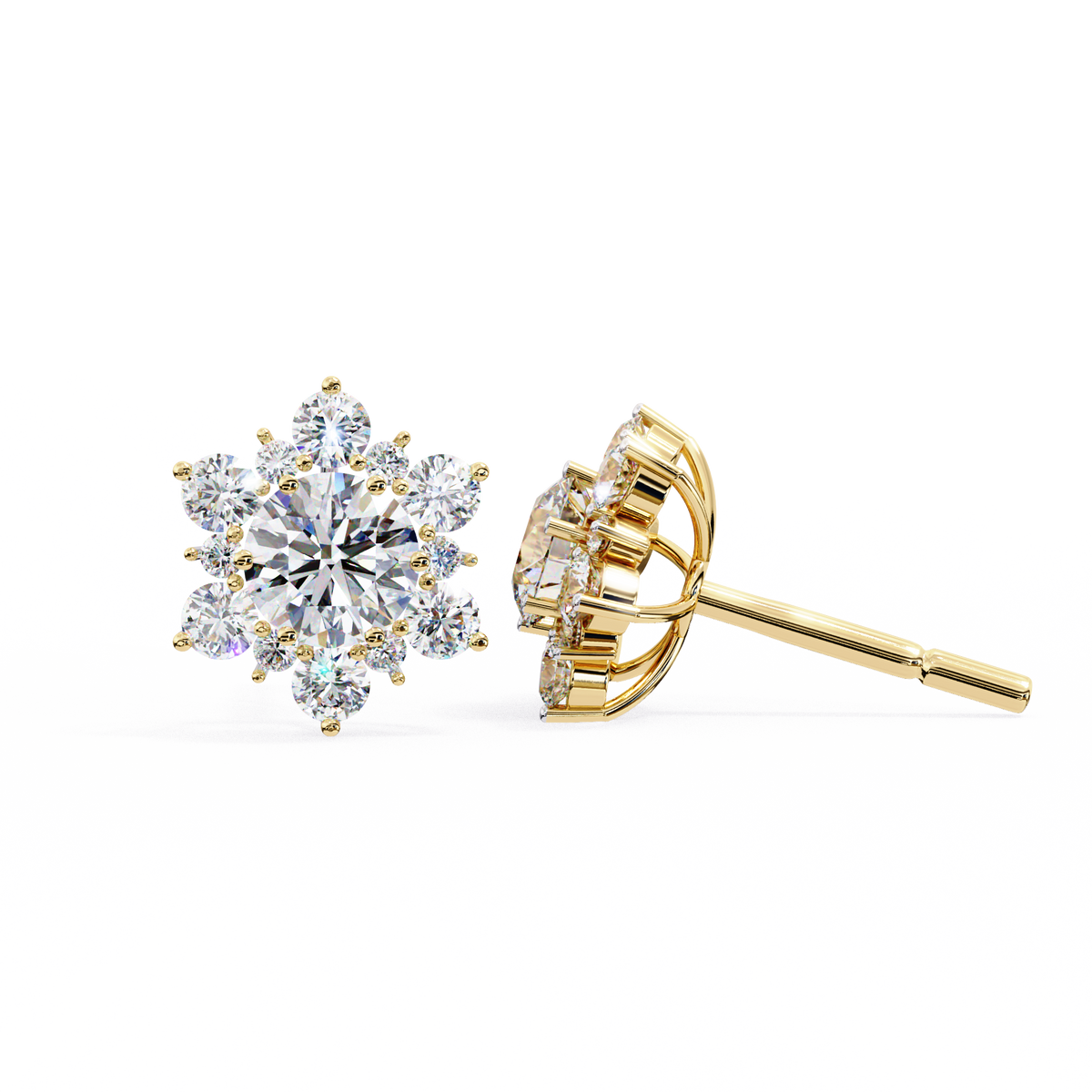 WOKE ™ VVS-F Lab Grown Round cut Diamond SNOWFLAKE Studs in 14/18k Gol ...